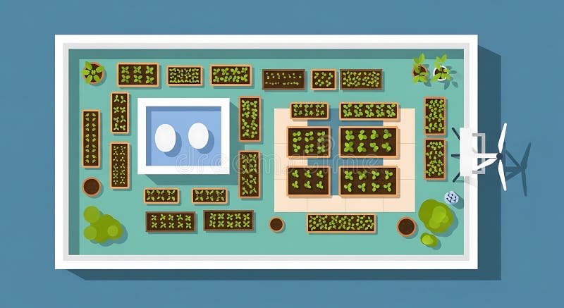 Rooftop Garden Layout Featuring Various Rectangular and Circular ...