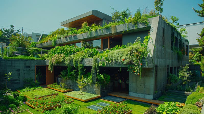 Rooftop Garden Promoting Student Learning in a High-Tech School Stock Illustration ...