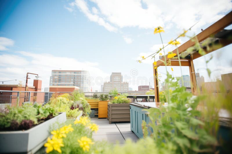 Rooftop Garden on an Urban Apartment Building Stock Photo - Image of ...