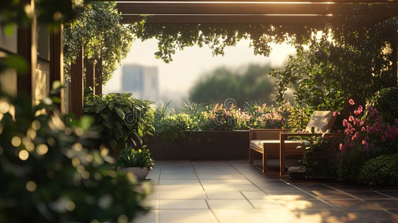 Rooftop Garden View, Realistic, Cinematic Light. Stock Photo - Image of ...
