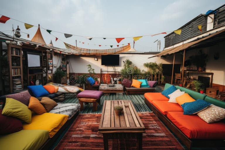 Rooftop of a Hostel with Comfy Lounge Area Stock Photo - Image of ...
