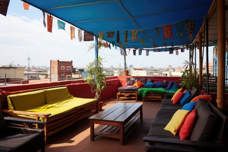 Rooftop of a Hostel with Comfy Lounge Area Stock Photo - Image of ...