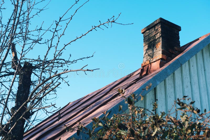 Rooftop of a House with a Chimney Stock Image - Image of structure ...