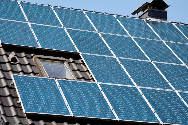 Rooftop of House Supplied with Sun Panel System Installation in Use ...