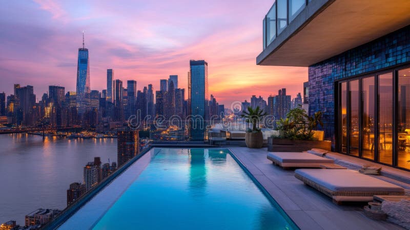 Rooftop Infinity Pool Overlooking Stunning City Skyline Stock ...
