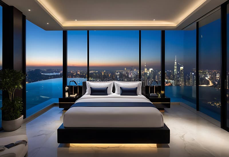 Rooftop Infinity Pool with Panoramic City View at Dusk. Generative Ai ...