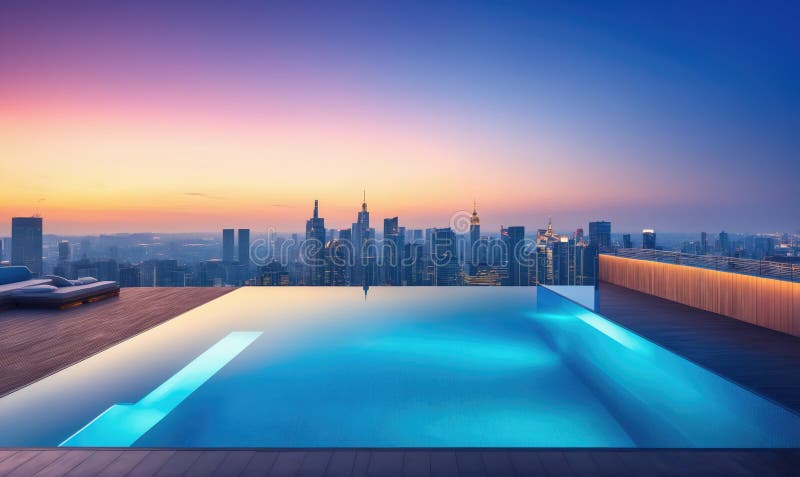 A Rooftop Infinity Pool with a Stunning View of the City Skyline at ...