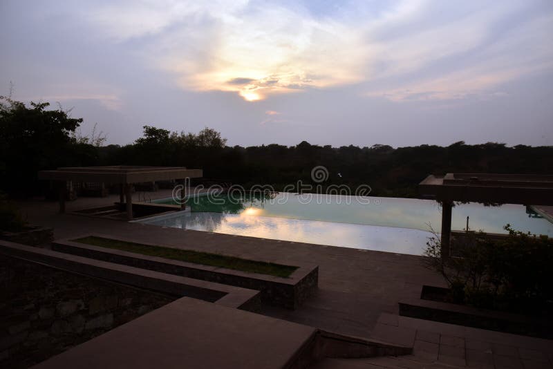Rooftop Infinity Swimming Pool of Resort Stock Photo - Image of tree ...