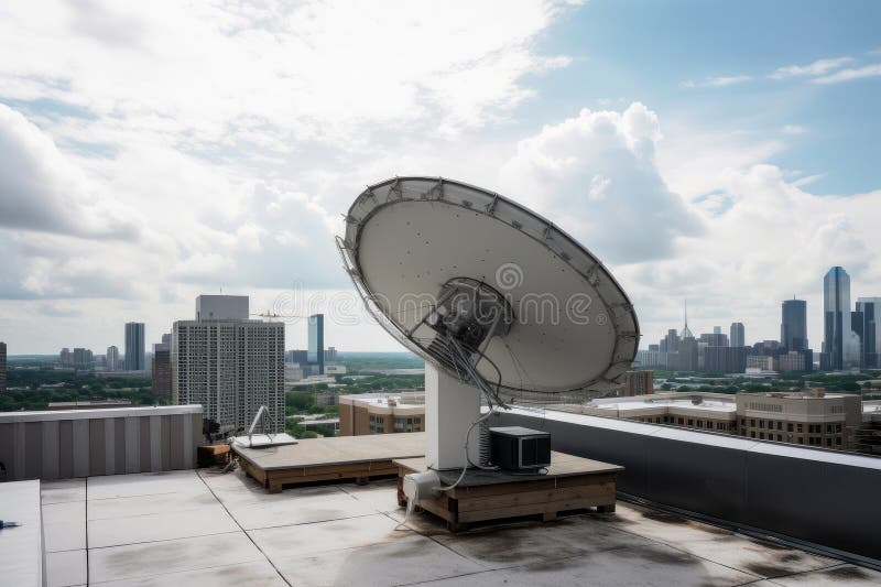 Rooftop Installation of a High-tech Satellite Dish, with View of the ...