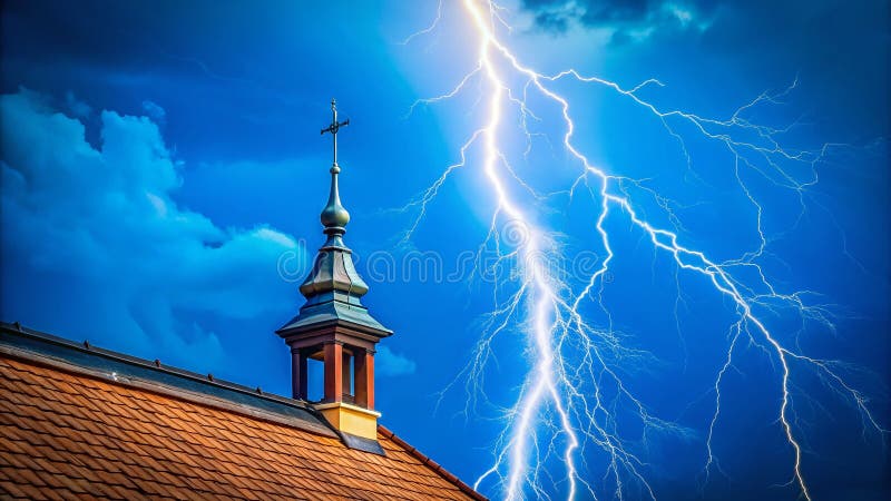 Rooftop Lightning Protection System on Modern Building Under a Clear ...