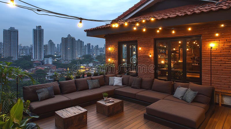 Rooftop Lounge with City Views Stock Photo - Image of city, relaxing ...