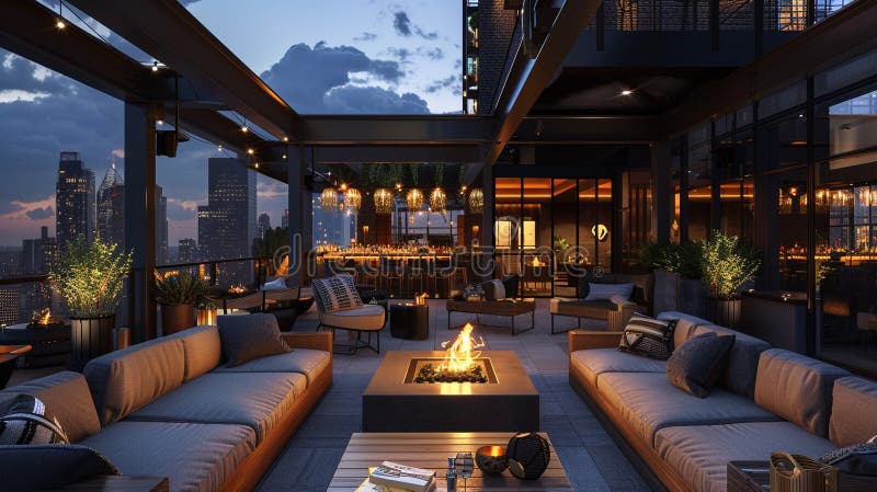 Rooftop Lounge Featuring Cityscape Views with Fire Pits and Signature ...
