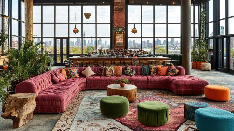 Rooftop Lounge Relaxing Cityscape View Social Gathering Stock Photo ...