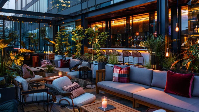 Rooftop Lounge Showcasing Panoramic Views with Stylish Seating and ...