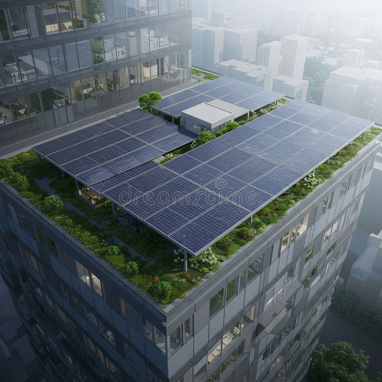 Rooftop of a Modern Building Equipped with an Array of Solar Panels ...