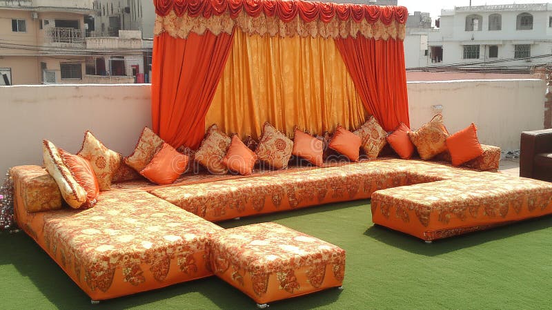 Rooftop Moroccan Sofa Setup, Outdoor Event, City View Stock Image ...