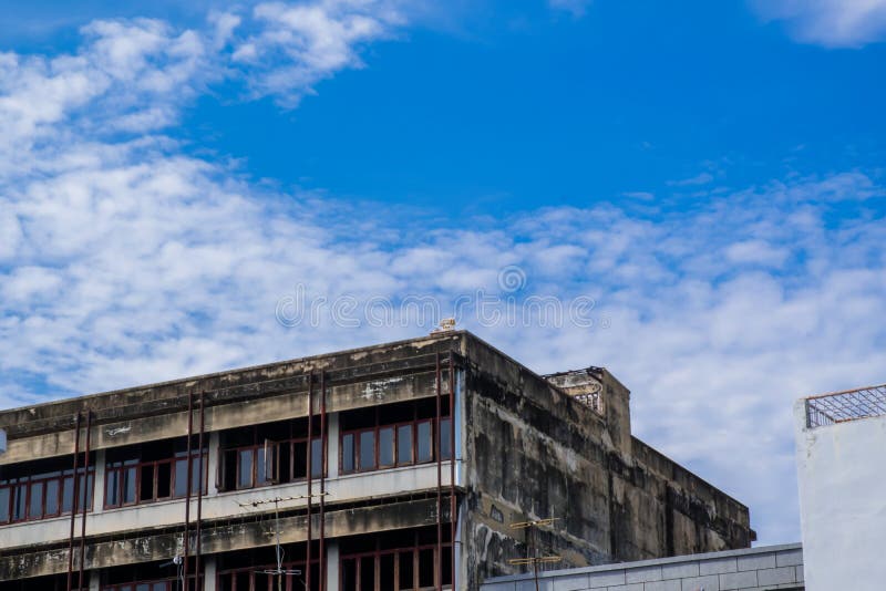 Rooftop of Neglected and Unoccupied Old Building with Clear Blue Stock ...