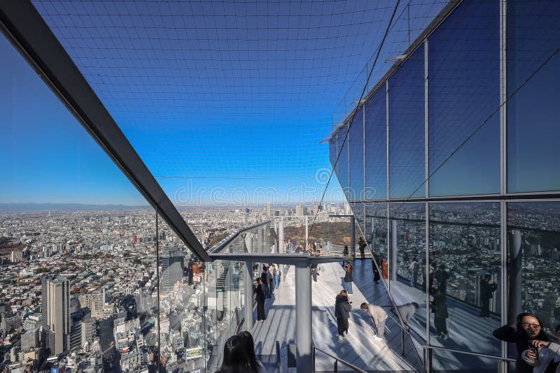 Rooftop Observation Deck with Reflective Glass Walls, Tokyo Dec 10 2024 ...