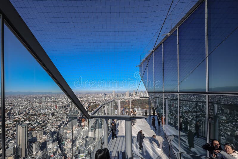 Rooftop Observation Deck with Reflective Glass Walls, Tokyo Dec 10 2024 ...