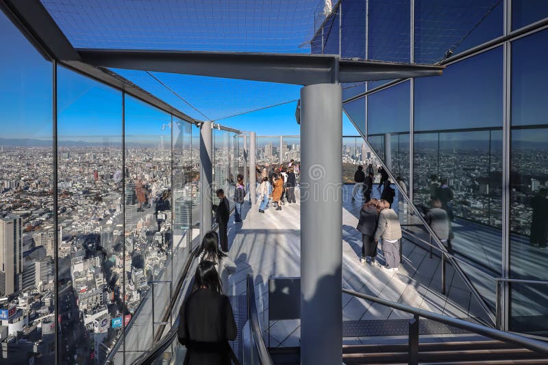 Rooftop Observation Deck with Reflective Glass Walls, Tokyo Dec 10 2024 ...