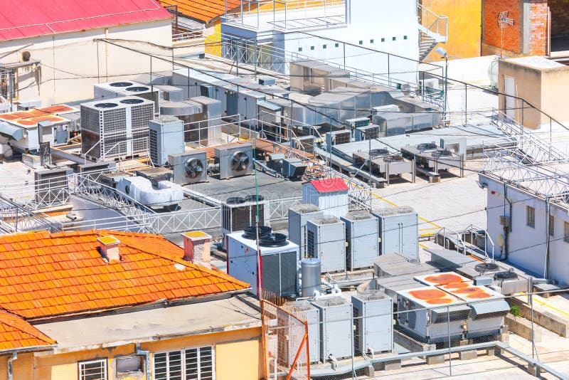 Rooftop Packed with HVAC Units with Air Conditioning Stock Image ...