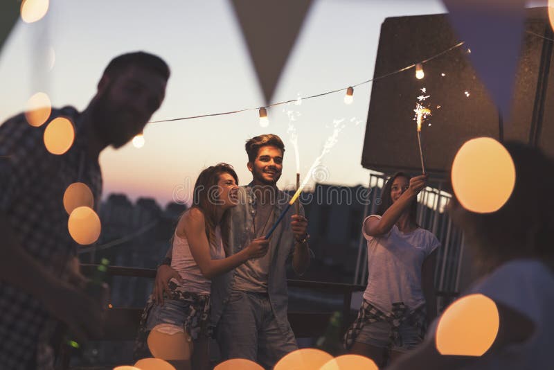 Rooftop party stock image. Image of cheerful, hanging - 109254585