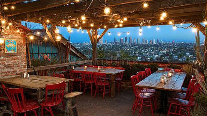 Rooftop Patio Dining, City Lights, Los Angeles Stock Image - Image of ...