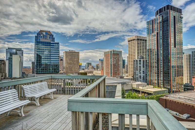Rooftop Patio in Downtown Seattle, WA Stock Image - Image of sound ...