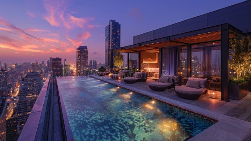 Rooftop Pool with City View Stock Image - Image of panoramic, swimming ...