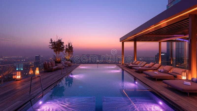 Rooftop Pool with City View Stock Image - Image of downtown, outdoor ...