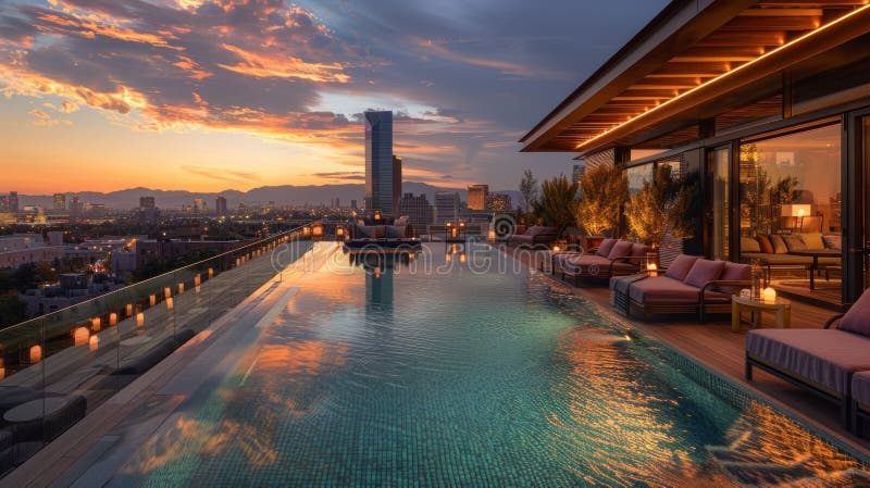 Rooftop Pool with City View Stock Photo - Image of swimming, deck ...