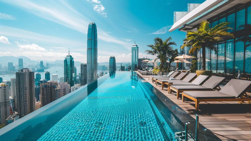 Rooftop Pool Features Infinity Edge Overlooking City Skyline with ...