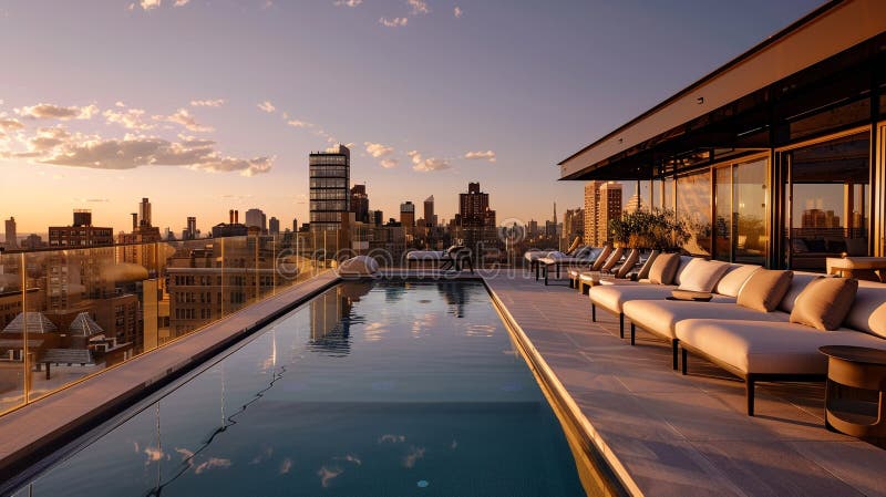 Rooftop Pool Features Infinity Edge with City Skyline and Luxurious ...