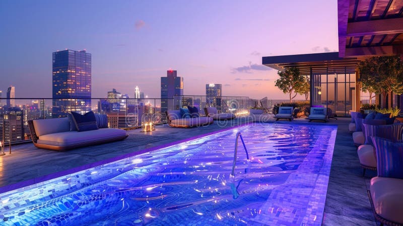 Rooftop Pool Features Infinity Edge with City Skyline and Luxurious ...