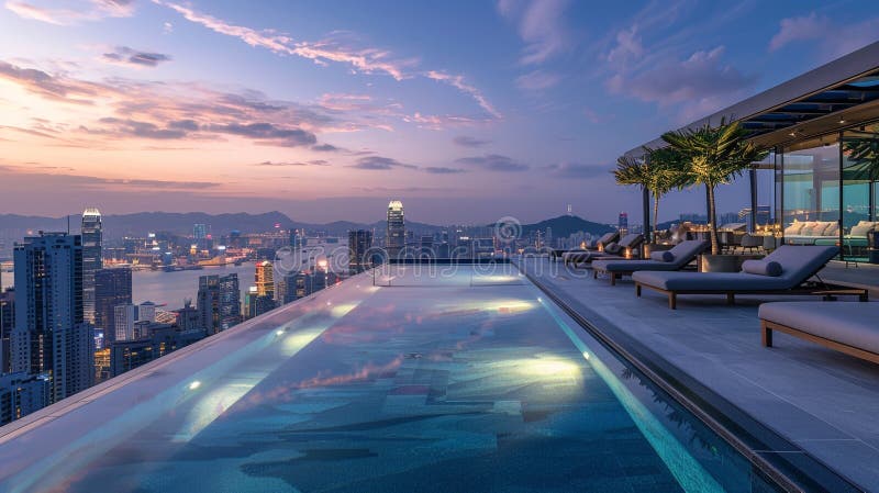 Rooftop Pool Features Infinity Edge Overlooking City Skyline Stock ...
