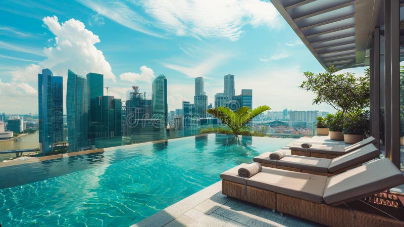 Rooftop Pool Features Infinity Edge Overlooking City Skyline with ...