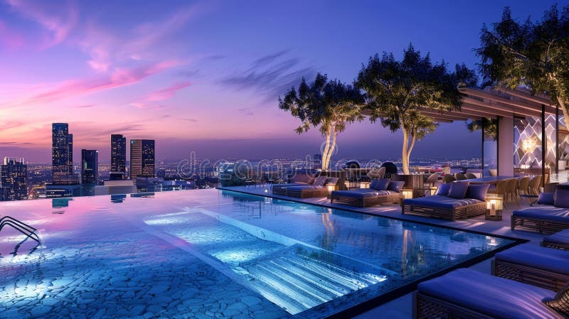 Rooftop Pool Features Infinity Edge Overlooking City Skyline with ...