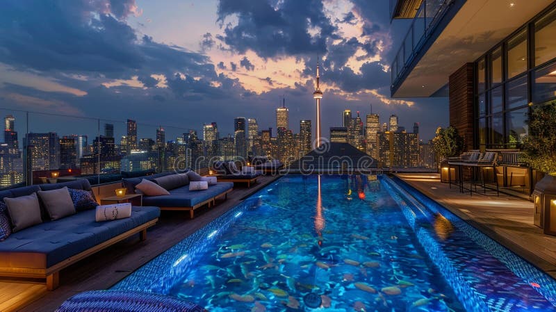 Rooftop Pool Features Infinity Edge Overlooking City Skyline with ...