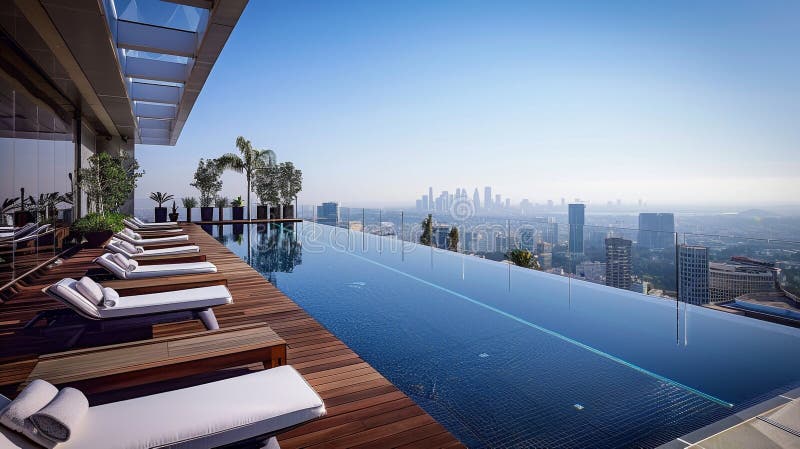 Rooftop Pool Features Infinity Edge Overlooking City Skyline with ...
