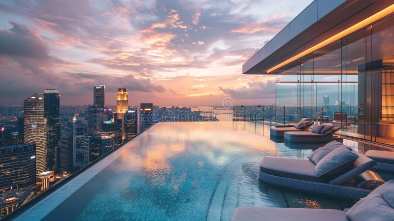 Rooftop Pool Features Infinity Edge Overlooking City Skyline with ...