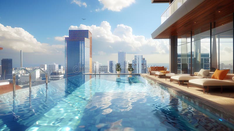 Rooftop Pool Features Infinity Edge Overlooking City Skyline with ...