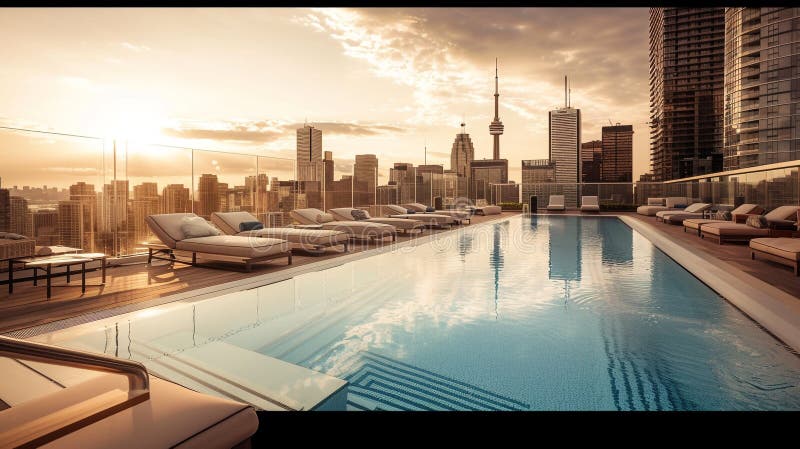 Rooftop Pool Features Infinity Edge Overlooking City Skyline with ...