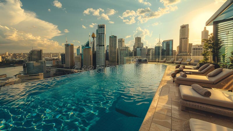 Rooftop Pool Features Infinity Edge Overlooking City Skyline with ...