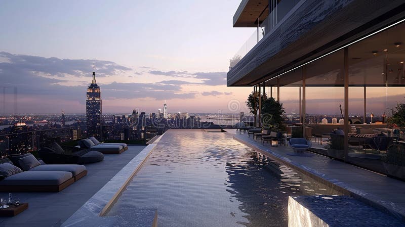 Rooftop Pool Features Infinity Edge Overlooking City Skyline with ...
