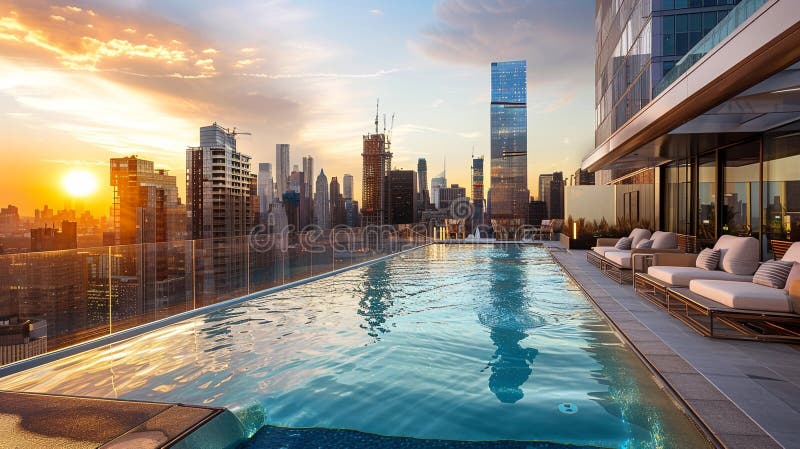 Rooftop Pool Featuring Infinity Edge Overlooking City Skyline with ...