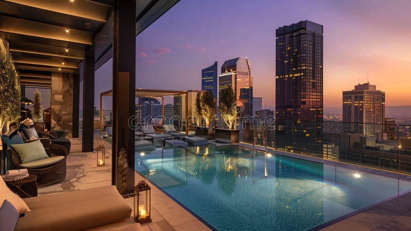 Rooftop Pool Featuring Infinity Edge Overlooking City Skyline with ...