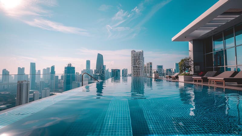 Rooftop Pool Featuring Infinity Edge Overlooking City Skyline with ...