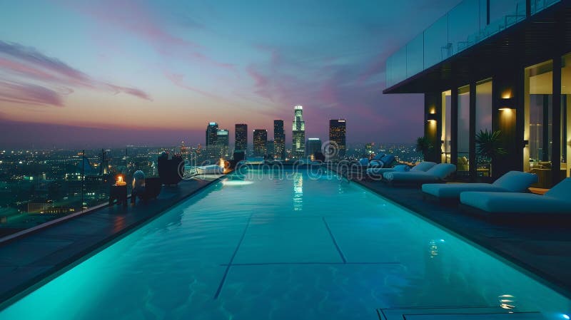 Rooftop Pool Featuring Infinity Edge Showcases City Skyline with ...