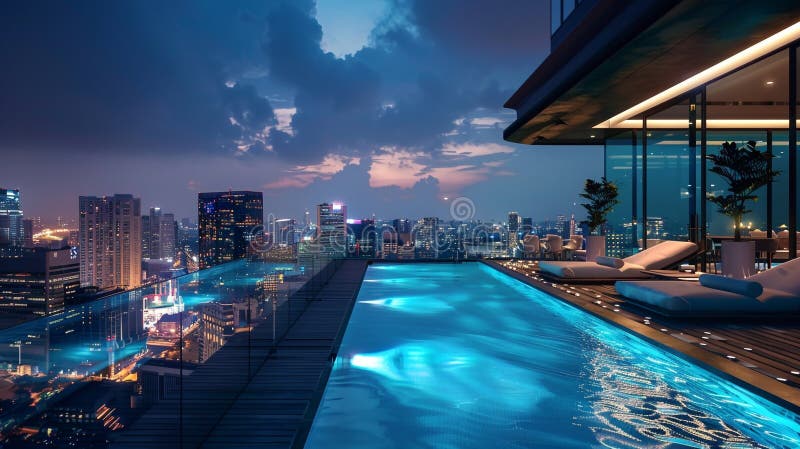 Rooftop Pool Featuring Infinity Edge Showcases City Skyline with ...