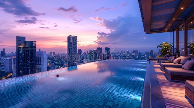 Rooftop Pool Featuring Infinity Edge Showcases City Skyline with ...